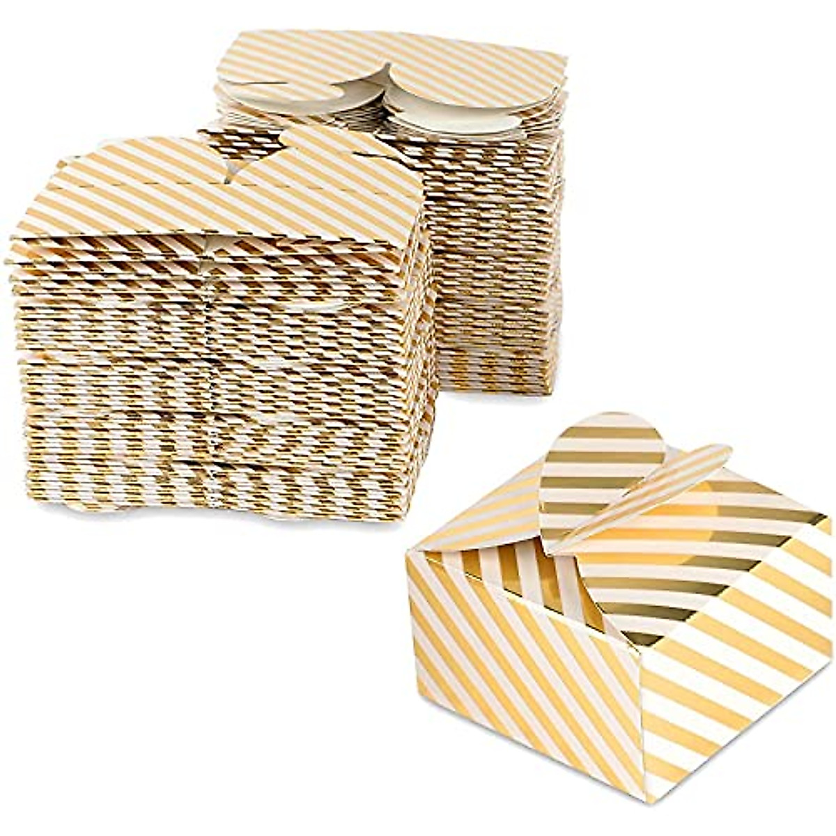 Sparkle and Bash Gold Foil Striped Party Favor Gift Boxes (2.6 x 2.6 x 1.6 Inches, 100 Pack)