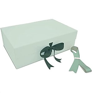 PAPER GENIUS Pack of 2 - Luxury Gift Box-13X9X4.5 Inches-with 2 Satin Ribbons | Gift Boxes for Presents | Gift Boxes with Lids for Valentines Day and Birthday (Mint Green)
