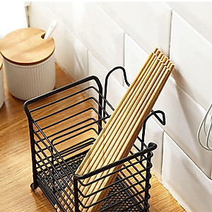 ceramic Utensil Caddy Iron Chopsticks Holder， Hanging Cutlery Drying Basket Draining Chopsticks Rack， Tableware Organizer Pen Holder chopstick holder (Color : Black)