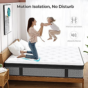 Mattress Topper Full, Innerspring Hybrid Mattress in a Box, Motion Isolation Individually Wrapped Pocket Coils Mattress, Foam and Spring Mattress for Pressure Relief, Purple… (Grey-10 inch, Queen)