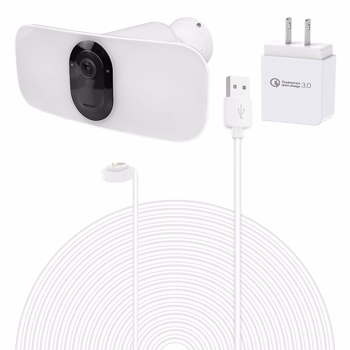 OkeMeeo 30ft Charger for Arlo Pro 3 Floodlight, Indoor Outdoor Charging Cable with QC 3.0 adapter for Continuously Charging Pro 3 Floodlight (1 Pack)