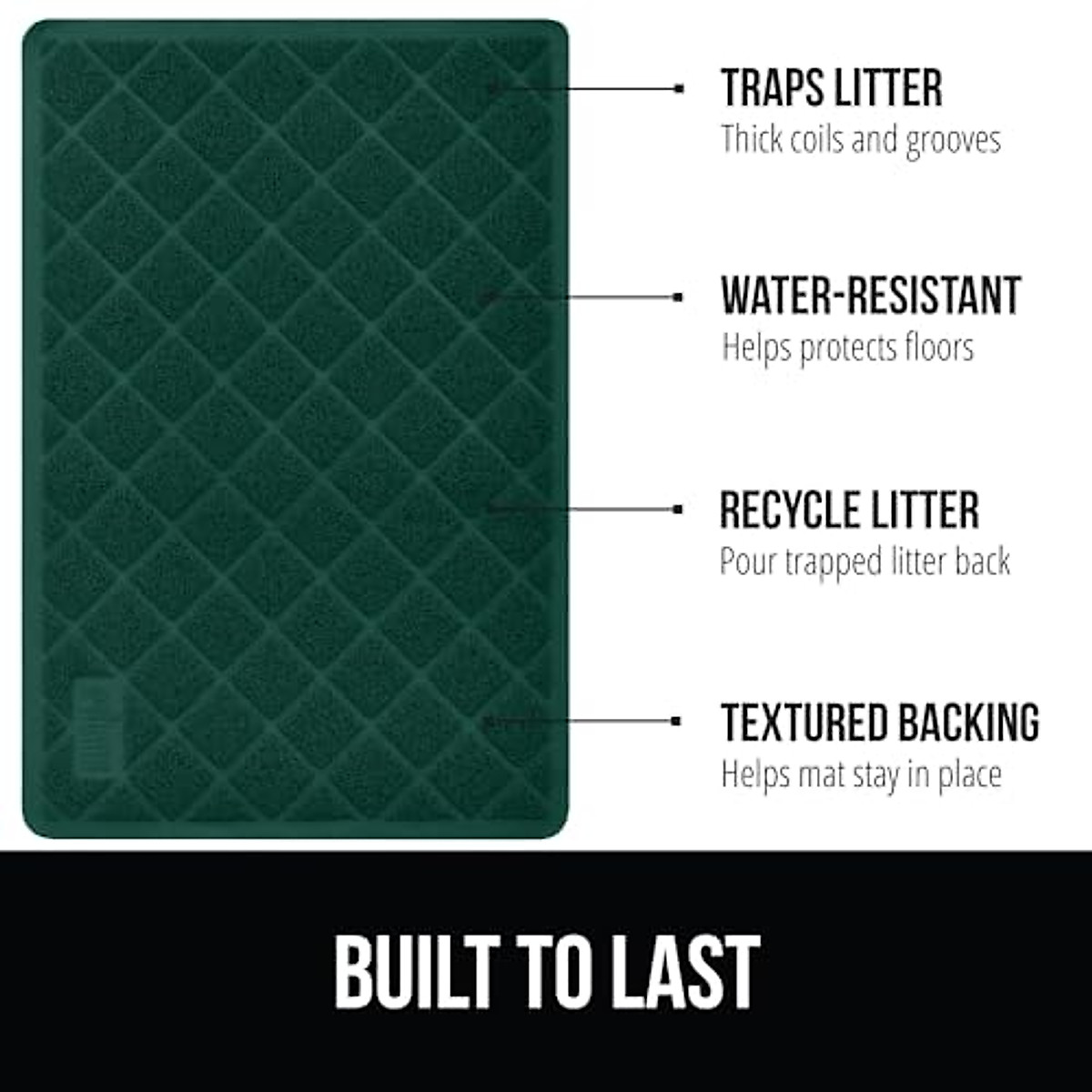 GORILLA GRIP Cat Litter Box Mat, Water Resistant Kitty Litter Trapping Mat, Textured Backing, Easy to Clean, Less Waste and Clean Floors, Kitten Supplies for Indoor Cats, Soft on Paws, 30x20 Green
