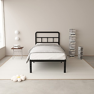 Maenizi Twin Bed Frames with Headboard, 14 Inch Twin Bed Frames No Box Spring Needed Support Up to 2500 lbs, Noise Free, Easy Assembely, Black