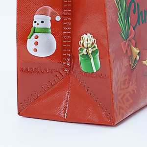 Christmas Gift Bags Tote-Bag with Handles - 12 Pack Reusable Non-Woven Xmas Party Supplies Presents Holiday Santa Claus Merry Christmas Pattern for New Year's Shopping L8.6"xH9"xW4.3"(L22xH23xW11cm)