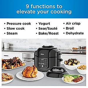 Ninja OP302 Foodi 9-in-1 Pressure, Broil, Dehydrate, Slow Cooker, Air Fryer, and More, with 6.5 Quart Capacity and 45 Recipe Book, and a High Gloss Finish