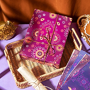 RUSPEPA Wrapping Paper Sheet - Oil Lamp Pattern Great for Diwali, Holiday and Party - 12 Folded Sheets - 19.68 X 27.5 Inch per sheet