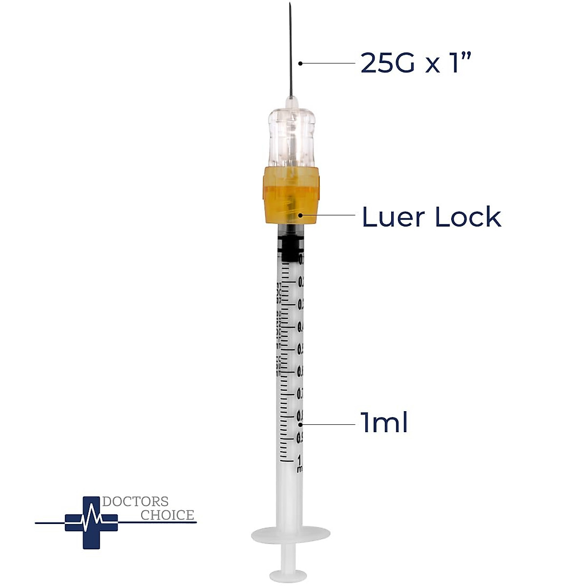 1 mL Precision Dispensing Tool - 25G x 1" - Luer Lock Tip with Safety Attachment, Individually Wrapped - Industrial and Personal Use (Box of 100)