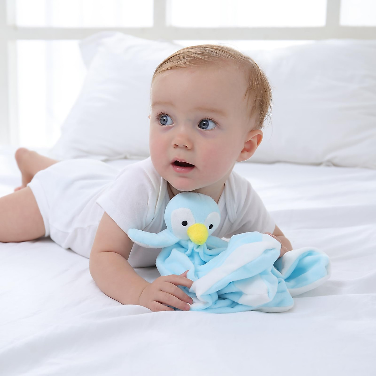 Apricot Lamb Luxury Snuggle Plush Cute Penguin Infant Stuffed Animals Security Blanket Nursery Character Blanket (Blue Penguin, 14 Inches)