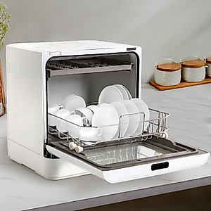 Headry Portable Countertop Mini Dishwasher 110V 800W, White Stainless Steel Large Capacity Counter Dishwasher, 4 Cleaning Modes, 360°Dual Spray, Air-Dry Function& UV Hygiene& LED Display for Home Dorm