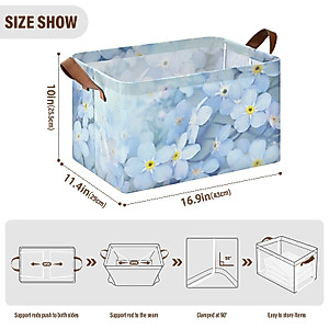 susiyo Blue Forget Me Nots Flowers Storage Bins Fabric Closet Storage Baskets with Wire Support Frame and Handles- 1 Piece