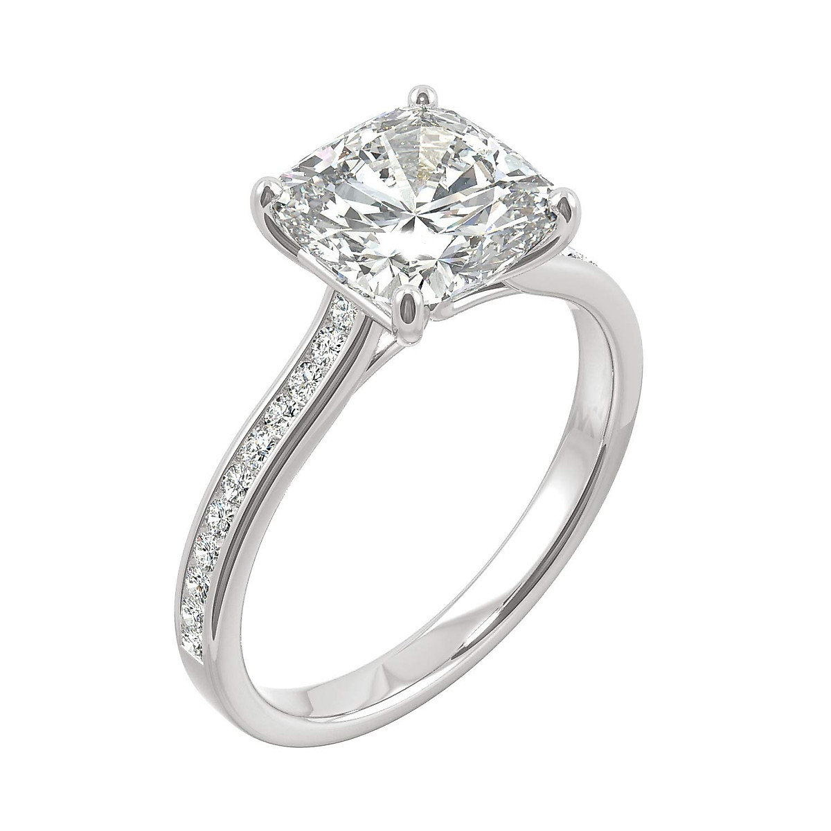 14K White Gold Moissanite by Charles & Colvard 8mm Cushion Engagement Ring-size 6.5 2.58cttw DEW