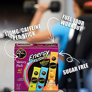 4C Energy Rush Stix, Variety 1 Pack, 40 Count, Single Serve Water Flavoring Packets, Sugar Free with Taurine, On the Go Bundle