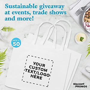 DISCOUNT PROMOS Custom Jumbo Sized Tote Bags Set of 50, Personalized Bulk Pack - Reusable Grocery Bags, Shopping Bags, Promotional Item Totes for Women - White