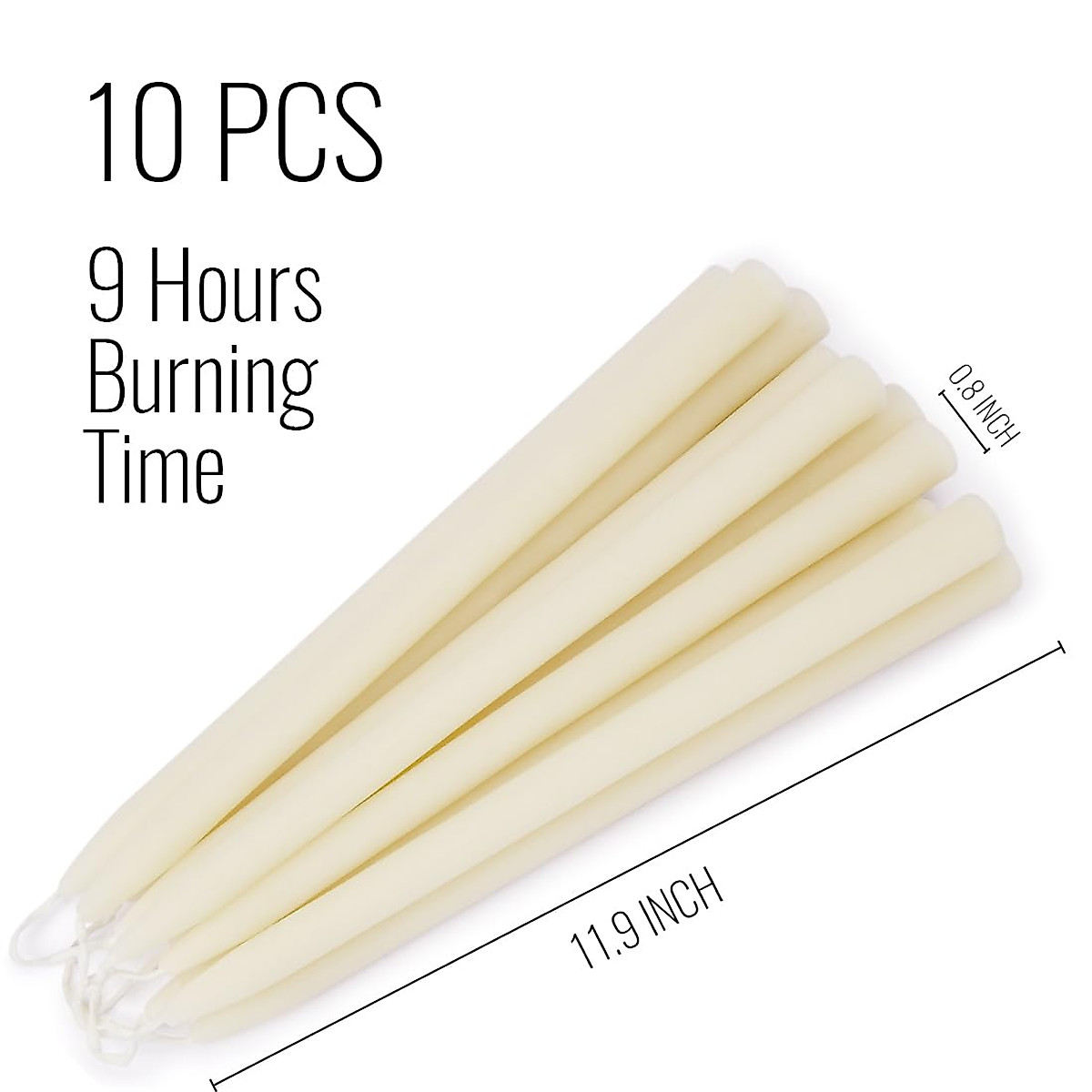 JONERAY 12-inch Ivory Beeswax Taper Candles - 9 Hour Long Burn Time, Pure Natural Non-Toxic Beeswax Candles, 10 Pack
