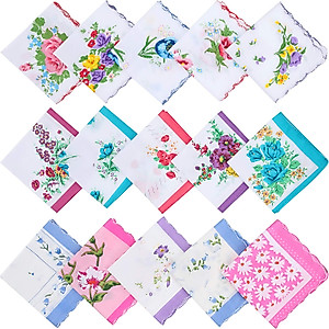 45 Pieces Vintage Floral Print Handkerchiefs Women Soft Hankies Ladies Hankies