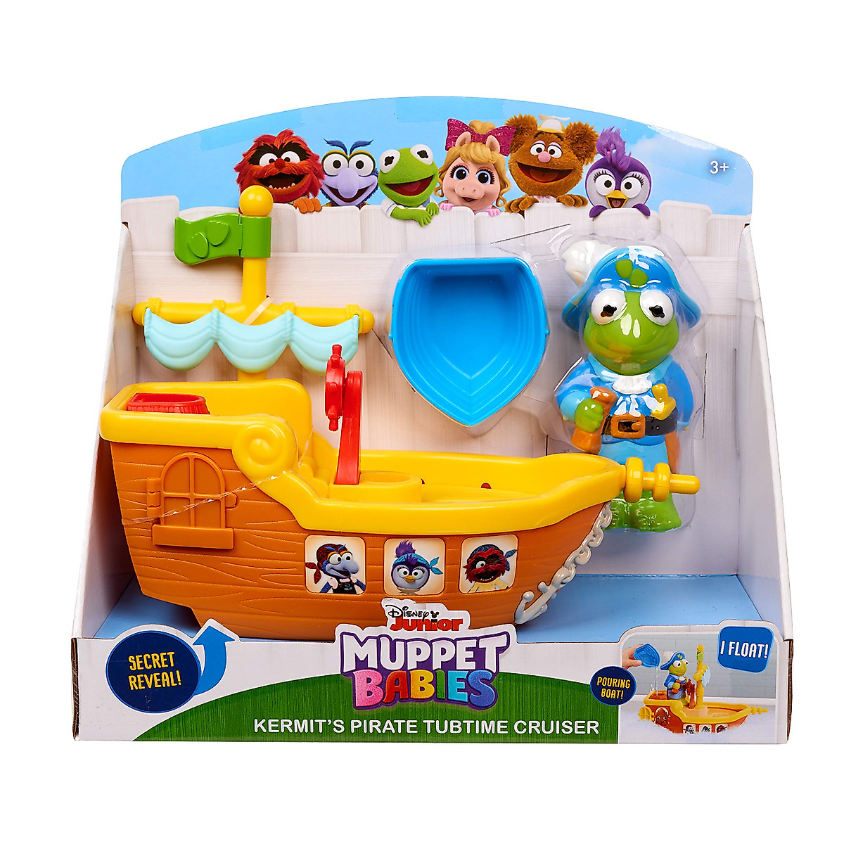 Just Play Disney Junior Muppet Babies Tub Time Cruiser with Kermit the Frog Figure, Bath Toy Boat, Officially Licensed Kids Toys for Ages 3 Up
