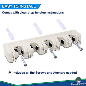 DualSummit 2 Pack Premium Multipurpose Wall Mounted Mop, Broom, Garden, Garage Organizer Storage Holder, 5 Position 6 Hooks, Mounting Kit Included