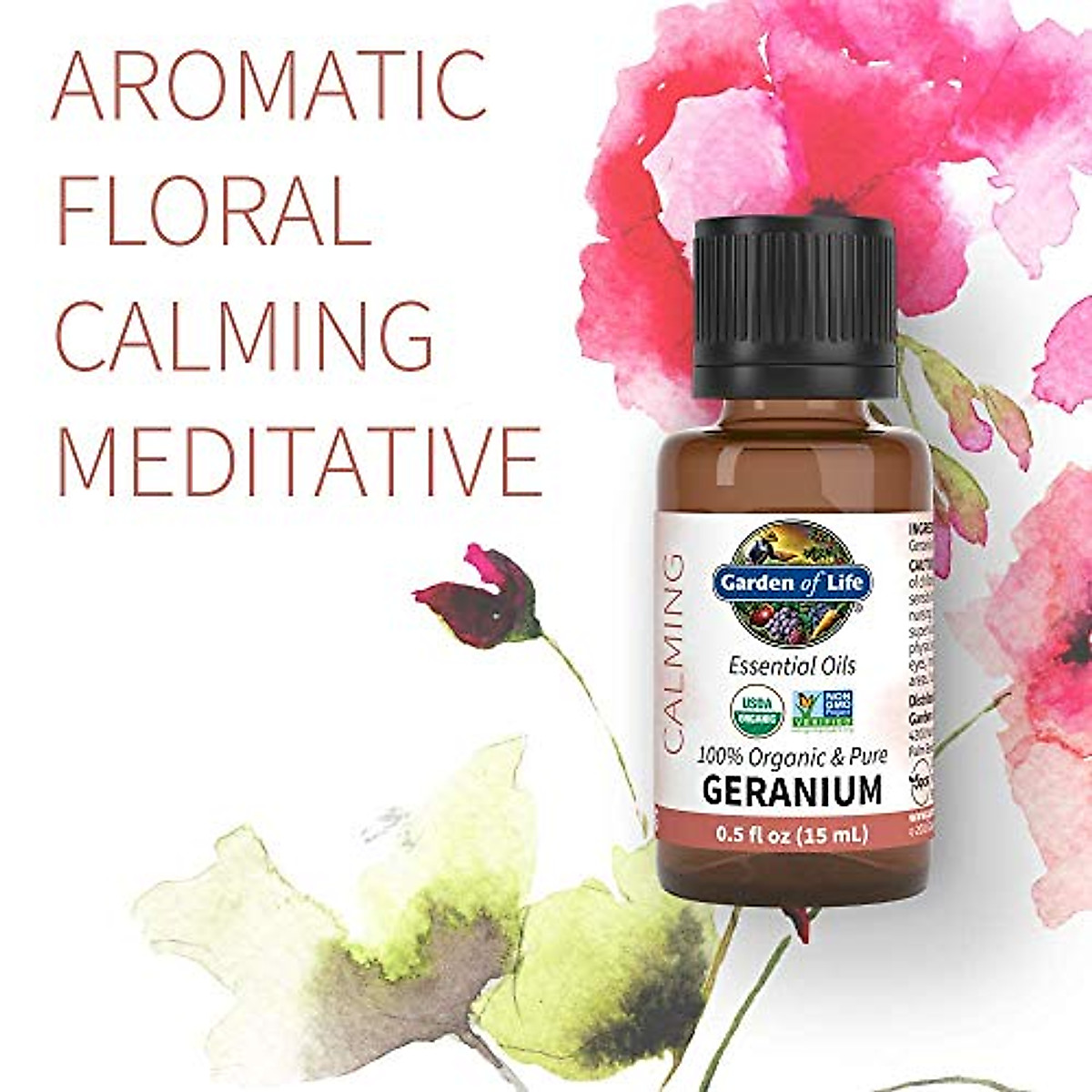 Garden of Life Essential Oil, Geranium 0.5 fl oz (15 mL), 100% USDA Organic & Pure, Clean,Undiluted for Diffuser,Aromatherapy,Meditation - Balance,Relaxation, Calming, Floral,Aromatic (103255)