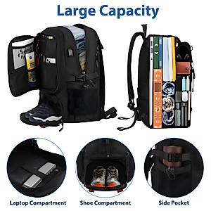 Fujampe Travel Laptop Backpack with Shoes Compartment USB Charging Port Large 60L Carry on Backpack School Bag Fit 17 Inch Laptops for Men Women