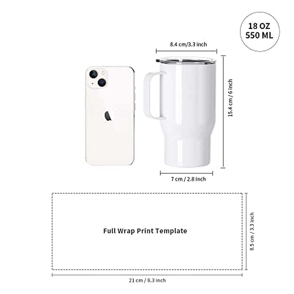 PYD Life Sublimation Tumblers Blanks 18 OZ White Coffee Travel Car Stainless Steel Kids Tumbler with Leakproof Lid and Handle, Sublimation Mugs for Cricut Mug Press and Tumbler Heat Press Print 4 Pack