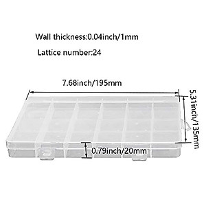 Juvielich Clear Plastic Organizer Box, 24 Fixed Grids Storage Container Jewelry Box for Beads Art DIY Crafts Jewelry Fishing Tackles 7.68" x 5.31" x 0.98"(LxWxH)