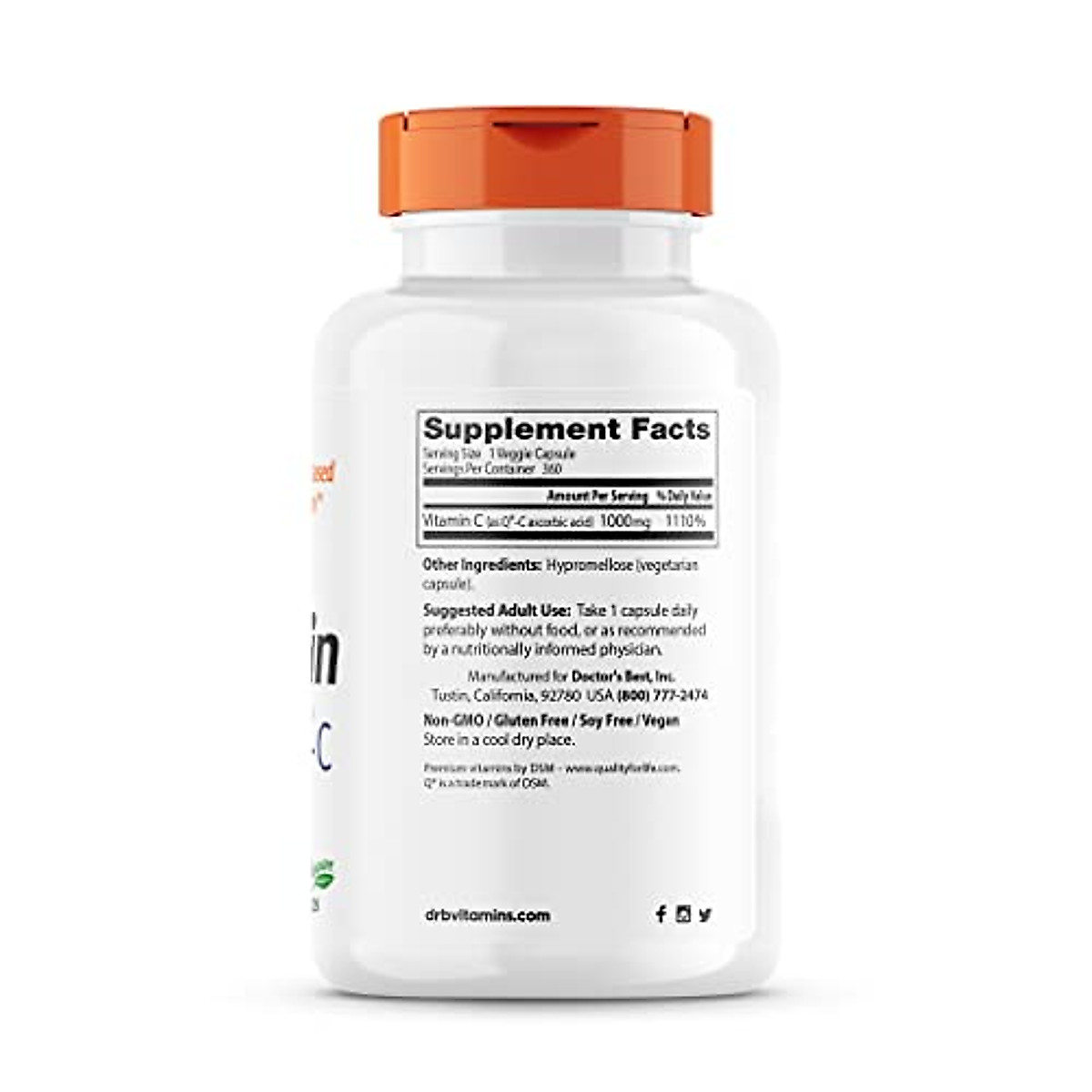 Doctor's Best Vitamin C with Quali-C 1000 mg, Healthy Immune System, 360 Count (Pack of 1)