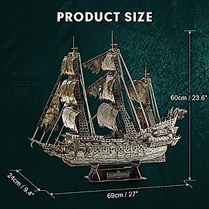 3D Puzzles for Adults Green LED Flying Dutchman 360 Pieces Haunted Pirate Ship Arts & Crafts for Adults Gifts for Men Women Model Kits, Lighting Ghost Ship Decor Brain Teaser Puzzles for Adults