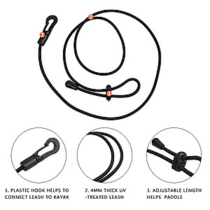 Kayak Paddle Leash 2 Pcs Safety Rod Adjustable Canoe Paddle Fishing Rod Survival Paracord Bungee Cord Safety Lanyard Strap With Snap Hook for Kayaking Securing Canoe SUP Board Rowing Surfing Cycling