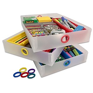 Ultimate Office TierDrop Supply Drawers Measure 9w x 12d x 2 1/4 Inches High for Desk Accessories and Supplies, Set of 3, Includes Color-Coded Finger Rings for Fast and Easy Access to Contents