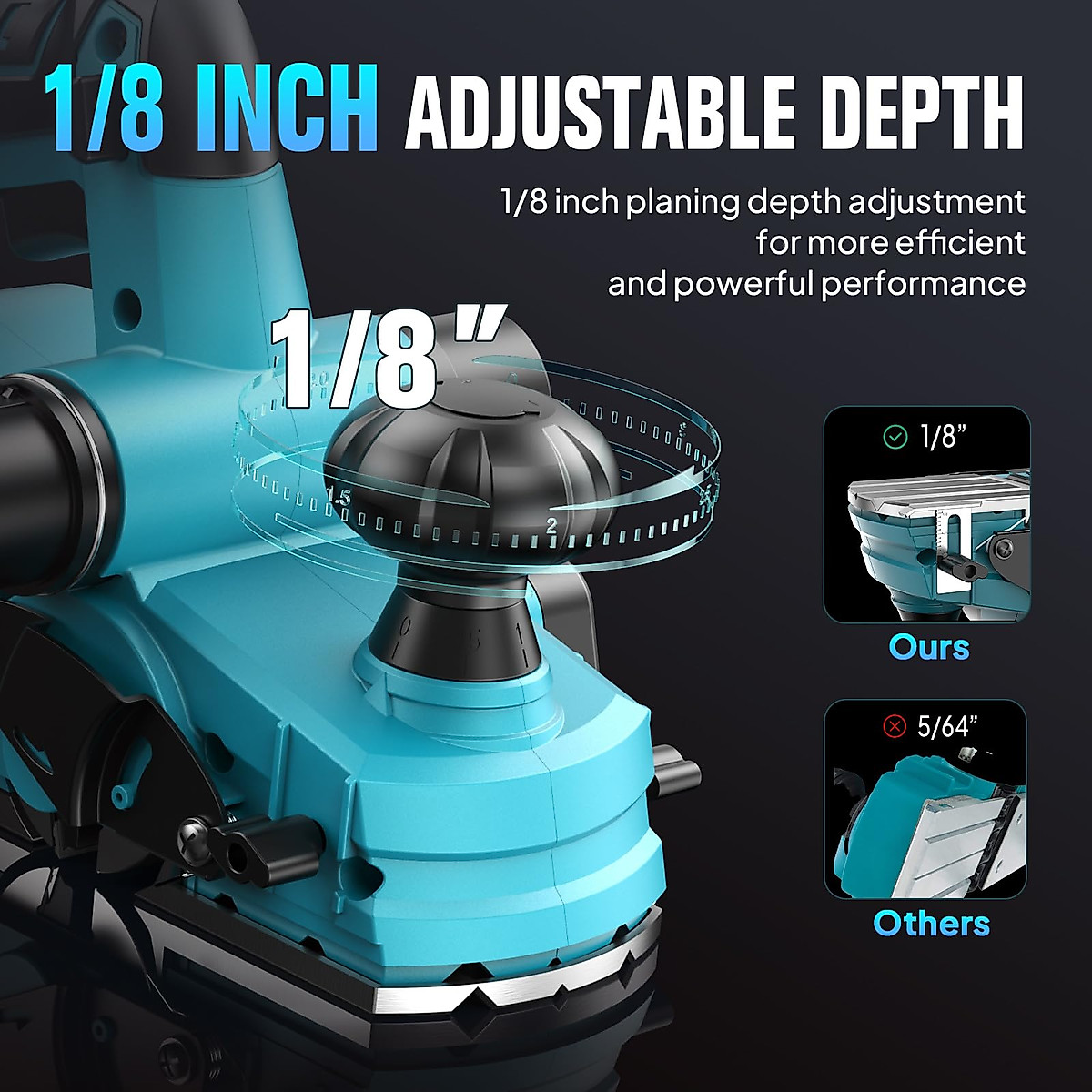 Seesii Cordless Hand Planer with 5.0Ah Battery, Adjustable 1/8-Inch Depth, Brushless Motor – Powerful Electric Hand Planer for Wood