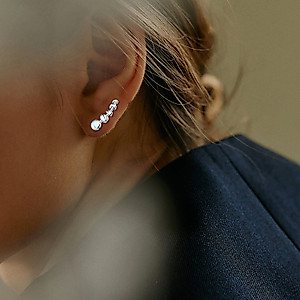 925 Sterling Silver Moon Phase Ear Crawler Cuff Earrings Ear Climber Hypoallergenic Moonstone Earrings (AB Color Moonstone)