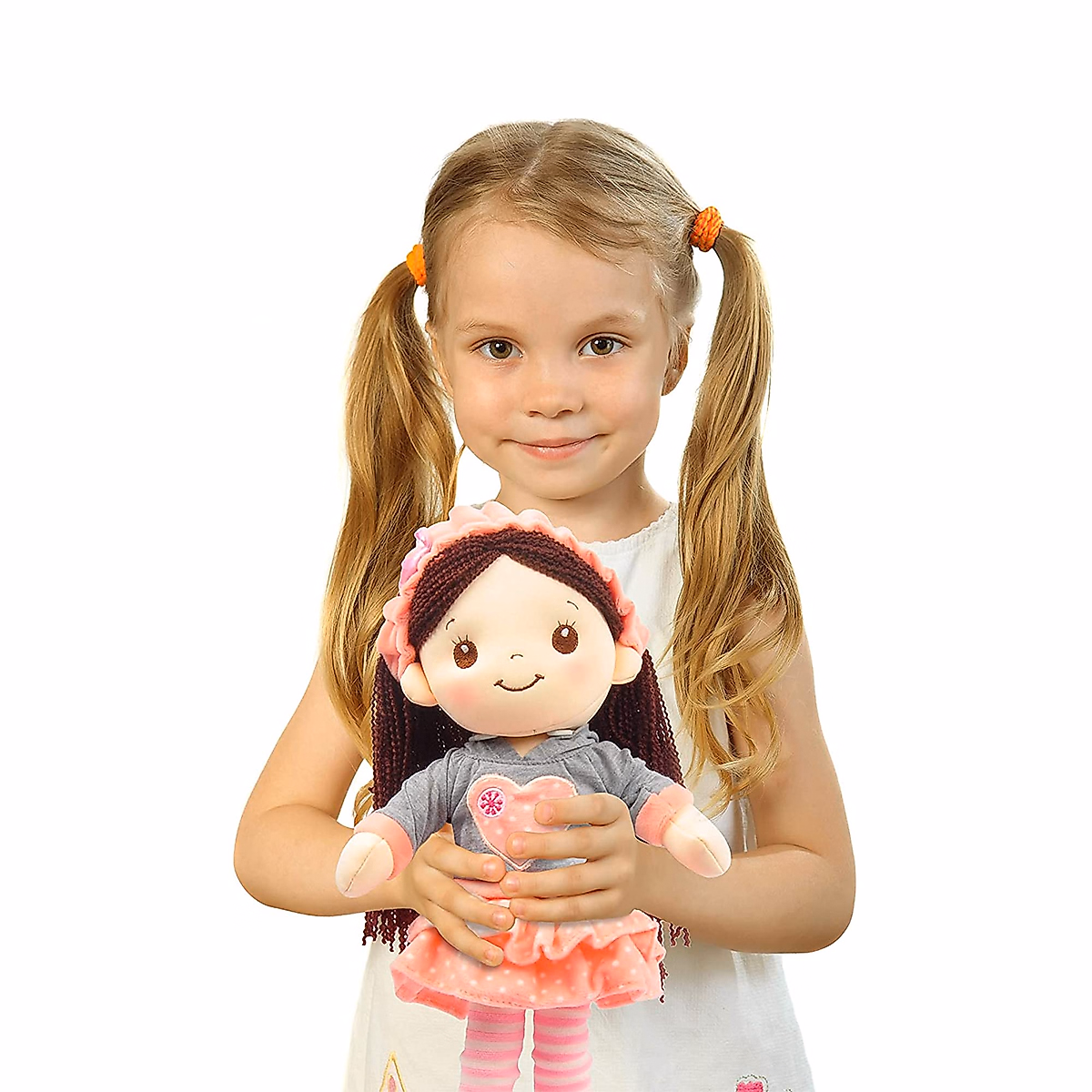 Linzy Toys, Peach 16" Jane Rag Doll, Sleeping Cuddle Buddy for Toddlers, Infants and Babies, Muñecas de trapo para niña, First Doll for Kids, Safe for All Ages.