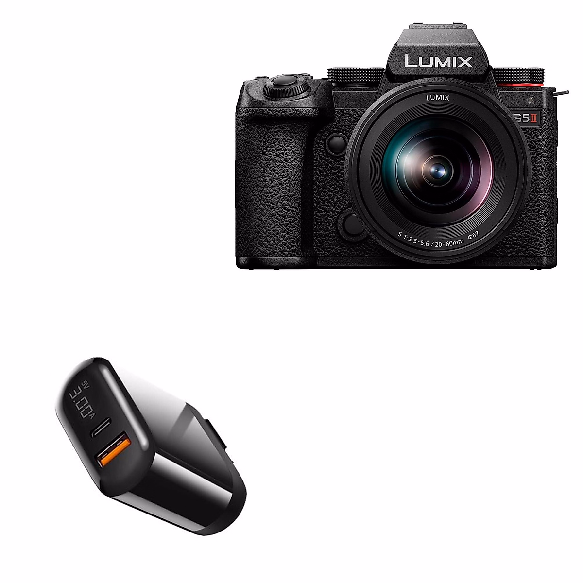 BoxWave Charger Compatible with Panasonic Lumix S5II (DC-S5M2) - PowerDisplay PD Wall Charger (18W) for Panasonic Lumix S5II (DC-S5M2) - Jet Black