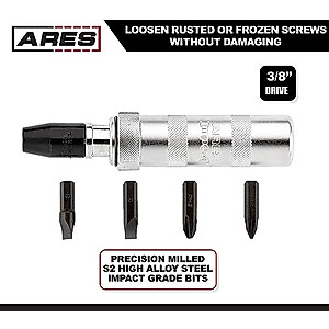 ARES 70006-3/8-Inch Drive Manual Reversible Impact Driver - Flathead 5/16-Inch, 3/8-Inch, and Phillips 2, 3 Bits Cover Most Common Applications - Disengage Rusted Fasteners or Frozen Bolts