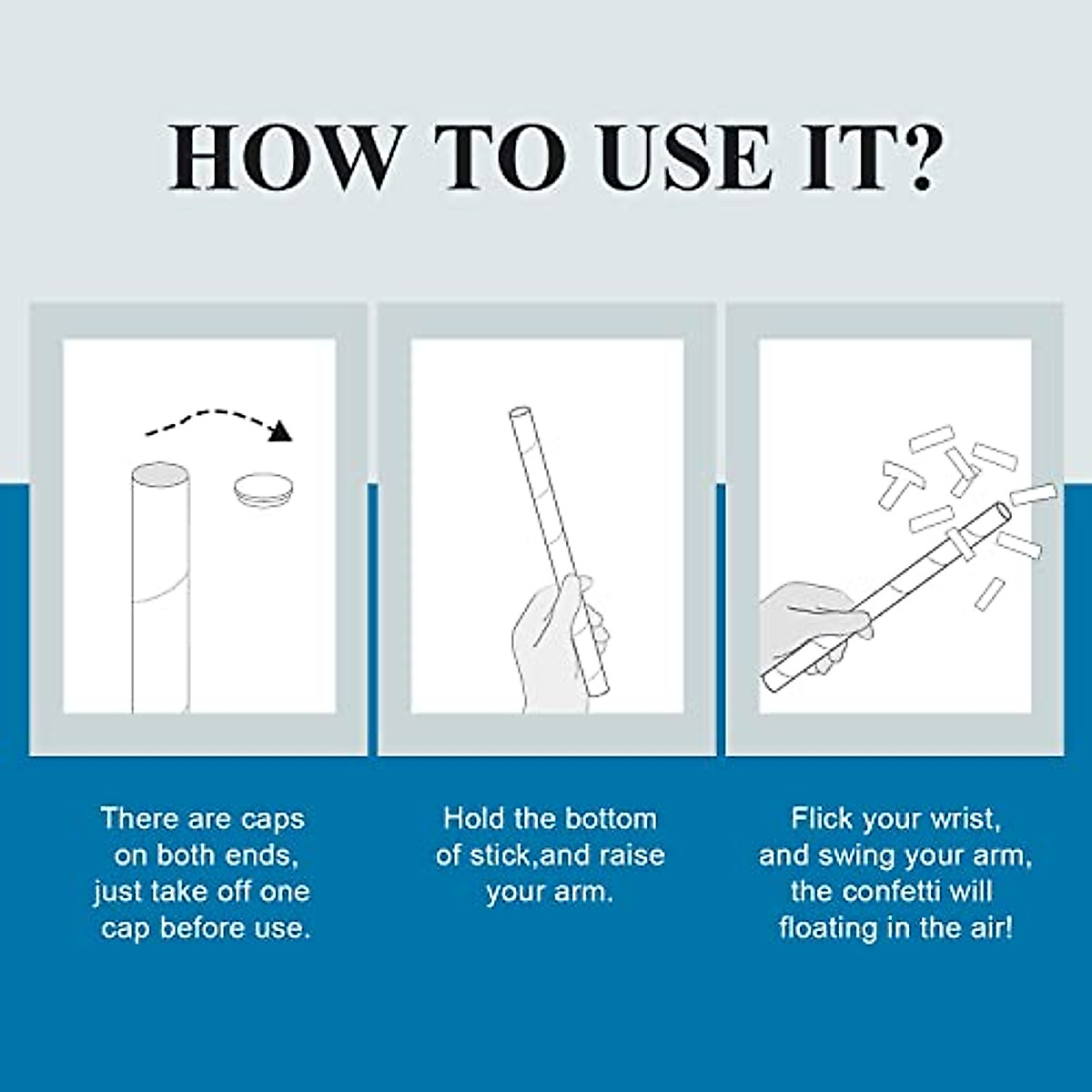 Battife 6Pack Gender Reveal Confetti Wands, Blue Confetti Shoot Poppers, Tissue Paper Confetti Flick Flutter Sticks for Boy Baby Born Shower Party Decorations Supplies - Blue 14inch