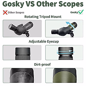 Gosky 20-60x60 HD Spotting Scope with Tripod, Carrying Bag and Scope Phone Adapter - BAK4 45 Degree Angled Spotter Scope for Target Shooting Hunting Bird Watching Wildlife Scenery