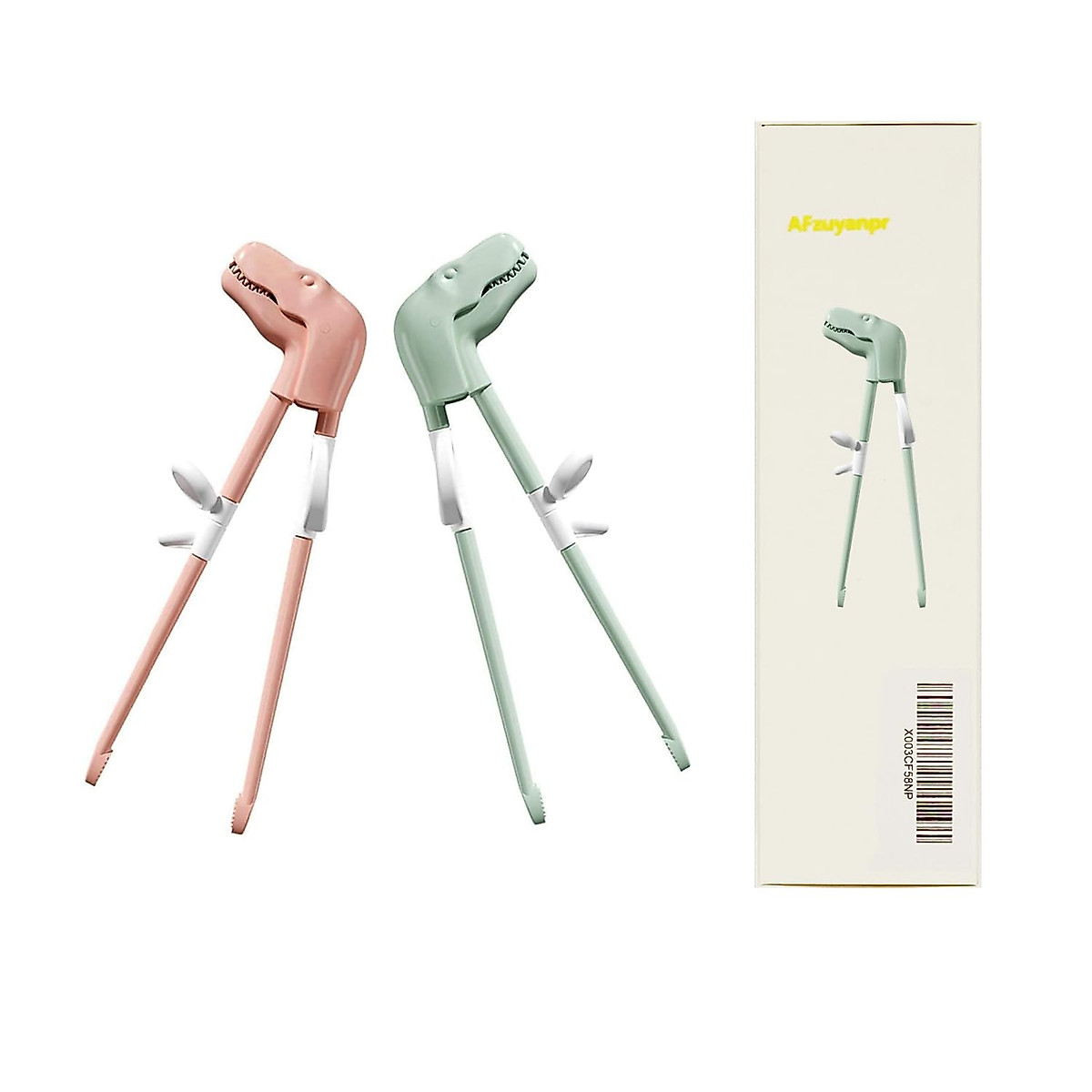 AFzuyanpr Kids Chopsticks Chopsticks for Kids 2Pairs Dinosaur Training Chopsticks with Anti-slip Tips Carton Packaging (Green/Pink)