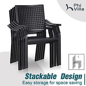 PHI VILLA Outdoor Patio Dining Table and Chairs Set of 9 Pieces Patio Furniture Set Metal Expandable Dining Table 8 Wrought Iron Stackable Chairs for Bistro Backyard