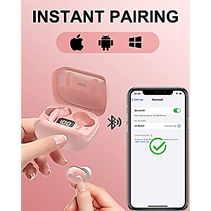 True Wireless HiFi Earbuds，Bluetooth Headphones with 4 Speakers,Hi-Res Audio 30H Playtime Earphones with LED Display Charging Case, Touch Control in-Ear Earbuds with Mic for Phones Games Sports Pink