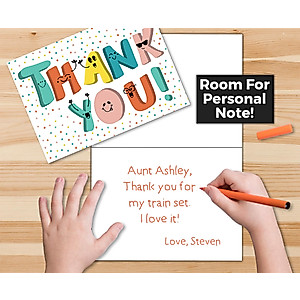 Doodle Me Happy Kids Thank You Cards - 25 Cards With Envelopes - Cute, Fun, Easy Gender Neutral Thank You Notes For Boys and Girls