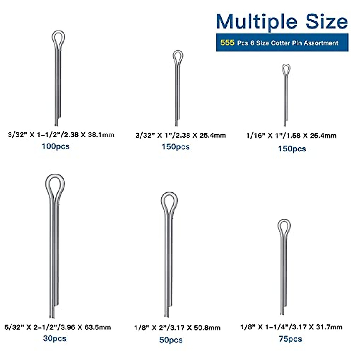 Boatsea 555Pcs Cotter Pin Clip Assortment Pin Clip Key Fastener Fitting Kit, Heavy Duty Zinc Plated Split Pin Fastener Clip Straight Hairpin, Cotter Pins Perfect for Automotive Mechanics Small Engine