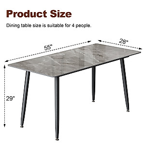 ZL ZELing Dining Table with Marble Sintered Stone Table Top and Metal Legs, Gray 55" Rectangular Kitchen Table, Dinner Table for Dining Room