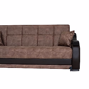 Go Green Woods Zambak Leather and Fabric Sleeper Sofa and Upholstered Accents in Brown Solid Wood Frame for Heavy Use
