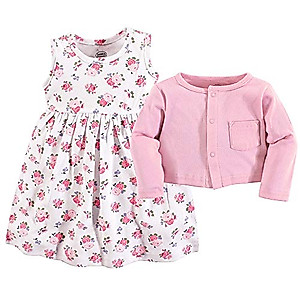 Luvable Friends baby girls and Cardigan Casual Dress, Pink Floral, 18-24 Months US