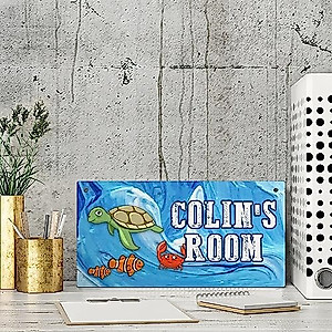 Personalized Sea Creature Turtle Fish Crab Room Sign Boys Girls Bedroom Art Wall Decor Custom Name Kids Baby Nursery Front Door Wood Plaque