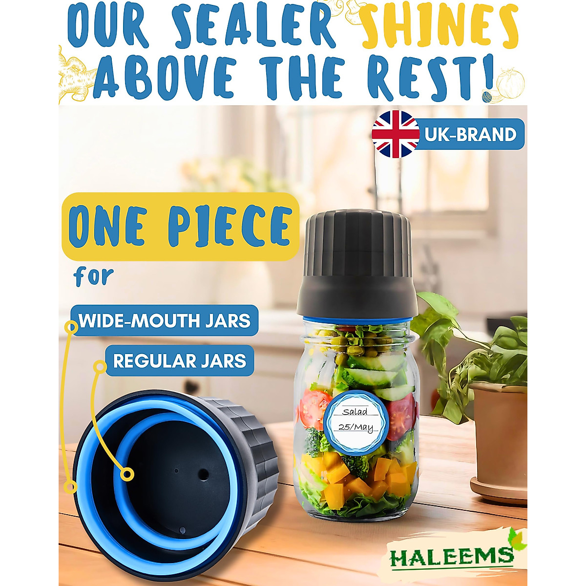 Electric Mason Jar Vacuum Sealer Kit - Auto Stop, Compact Design, Seals Jars and Bags, Jar Vacuum Sealer for Mason Jars, Mason Jar Sealer Vacuum Kit, Food Saver Jar Sealer for Mason Jars