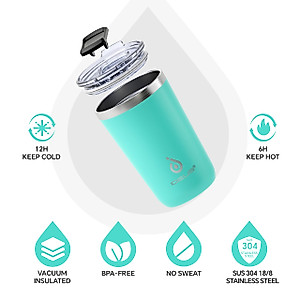 Ideus 20 oz Tumbler, Travel Coffee Mug with Splash Proof Sliding Lid, Double Wall Stainless Steel Vacuum Insulated Coffee Mug for Home and Office, Keep Beverages Hot or Cold, Sky Blue