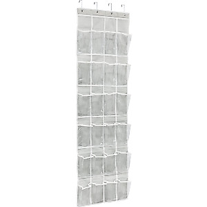 24 Pockets - SimpleHouseware Crystal Clear Over The Door Hanging Shoe Organizer, Gray (64'' x 19'')