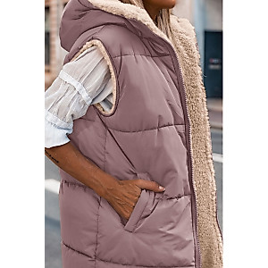 PRETTYGARDEN Womens 2024 Fall Reversible Vests Sleeveless Fleece Jacket Zip Up Hoodie Pockets Long Warm Winter Coat Outerwear (Bean Paste Pink,Medium)