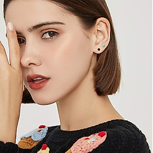 Fansilver 4MM 925 Sterling Silver Stud Earrings for Womens Moonstone Earrings Turquoise Black Earrings Round Gemstone Stud